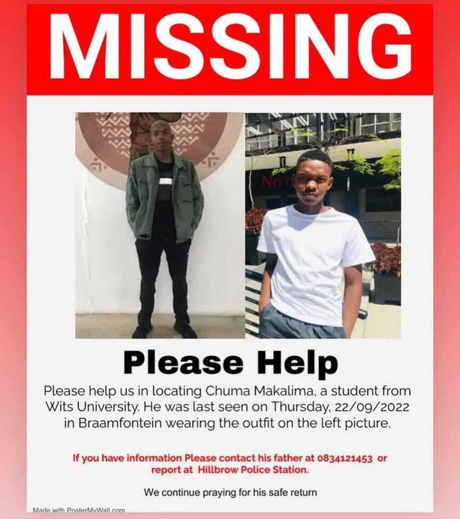 Help Find Missing Wits Student Chuma Makalima, Last Seen In ...