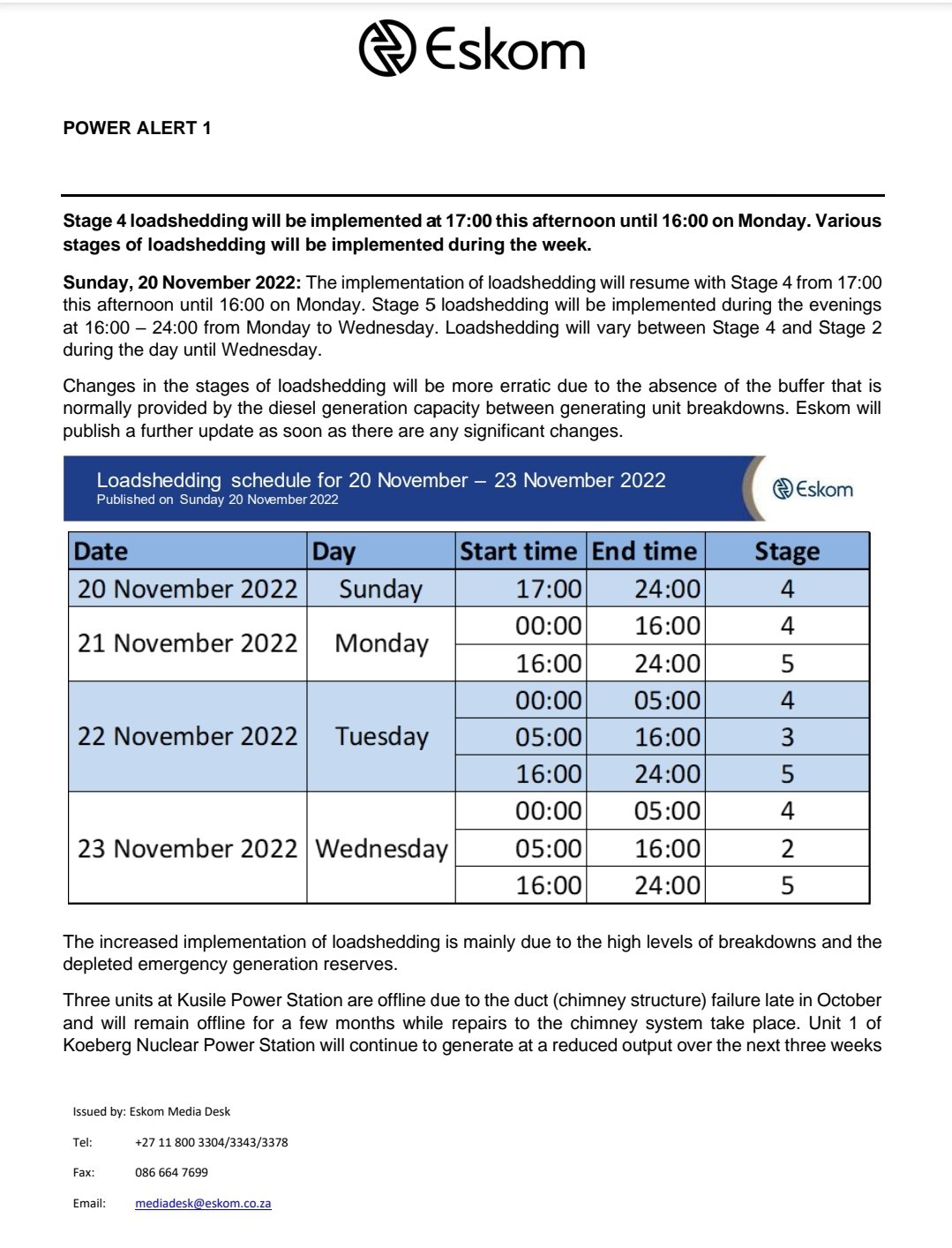 Eskom Lifts Load-Shedding Suspension, Stage 4 From 17h00 Sunday - The ...