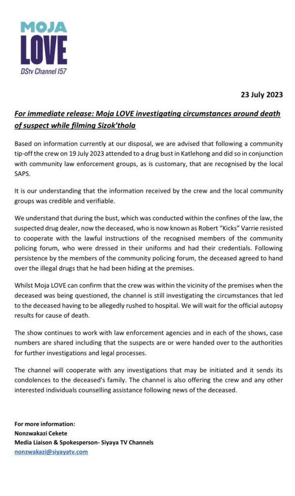 Moja Love Names 'Drug Dealer' Who Died After Raid As Robert Varrie ...